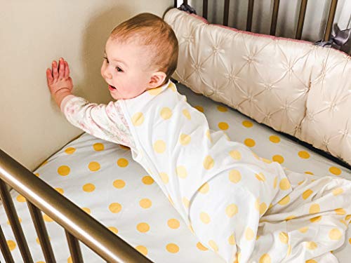 BaeBae Goods Crib Sheets for Baby Boys and Girls, 4 Pack, Soft and Breathable Jersey Knit Fitted Sheet Set, Cute Gender Neutral Nursery Mattress Bedding, Universal Fit (Gold Dots)