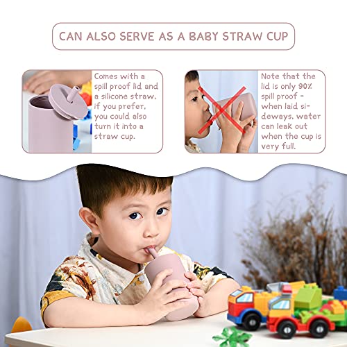 JOYIT Silicone Baby Open Cup with Straw, Baby Toddlers Open Cup 6 oz, Training and Learning Tumbler Cup (Princess-Beige)