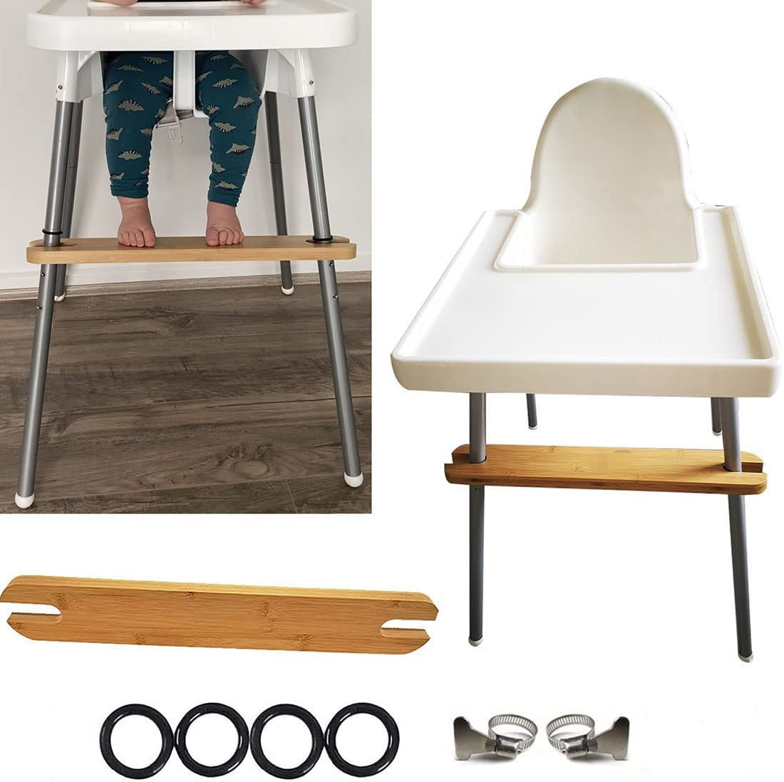 TLBB High Chair Footrest, Adjustable Height Natural Bamboo Baby Highchairs Pedal, Suitable for IKEA Antilop High Chair Footstool