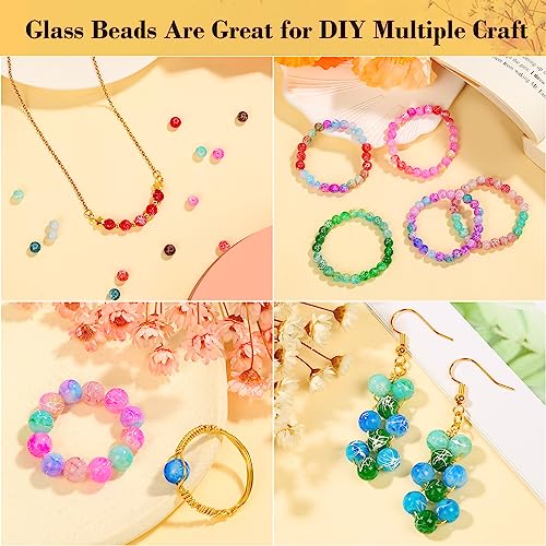 1000PCS Glass Beads for Jewelry Making Kit, 6mm Crystal Pattern Bead Stone Beaded, 28 Colors Bracelet Making Kit Loose Round Crackle Gemstone Beads for Men Women DIY Craft Necklace Earring Bracelet