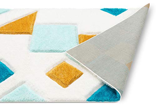Well Woven San Francisco Teahupo Blue Modern Geometric 3D Textured Thick and Soft Shag 5'3" x 7'3" Area Rug