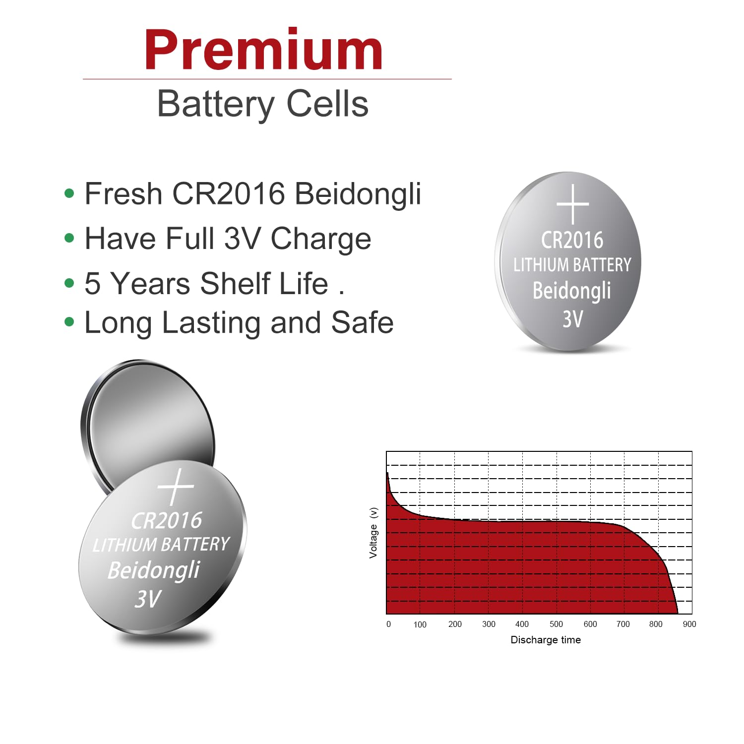 Beidongli CR2016 3V Lithium Battery (10-Pack)【5-Year Warranty】