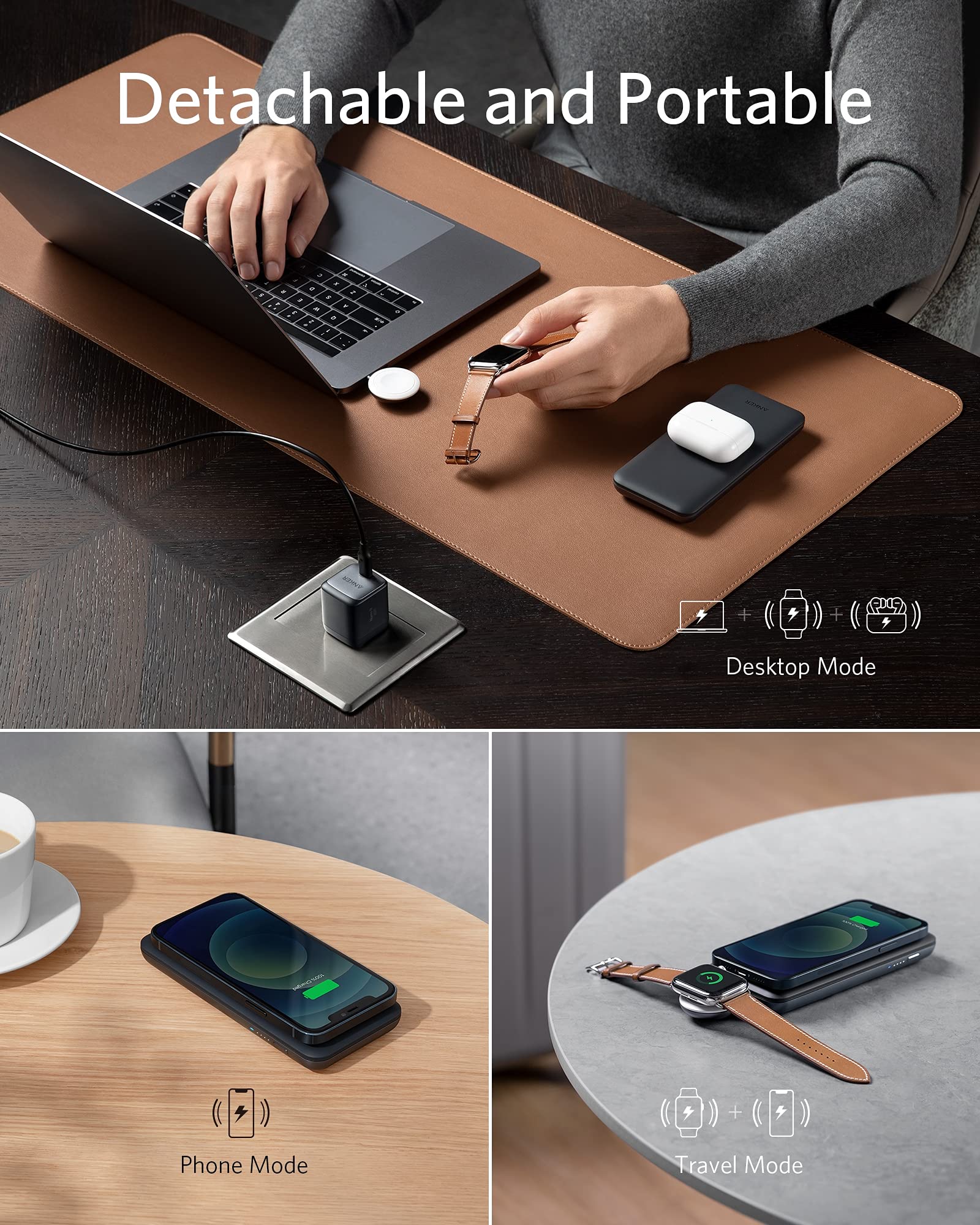 Anker Multi-Device Detachable Wireless Charging Station, PowerWave Go 3-in-1 MFi Certified Stand for iPhone 14/14 Pro/14 Pro Max/13/13 Pro Max, Apple Watch, AirPods, and More