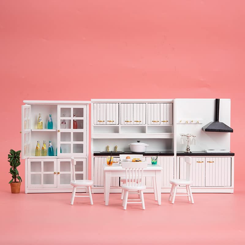 1/12 Scale Mini House Miniature Kitchen Furniture Fake Modern Wooden Miniature Kitchen Accessories Set Model