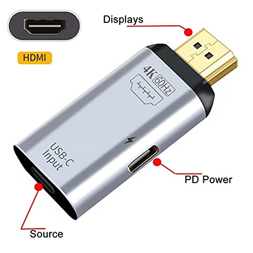NFHK USB-C Type C Female Source to HDMI Sink HDTV & PD Power Adapter 4K 60hz 1080p for Phone & Laptop