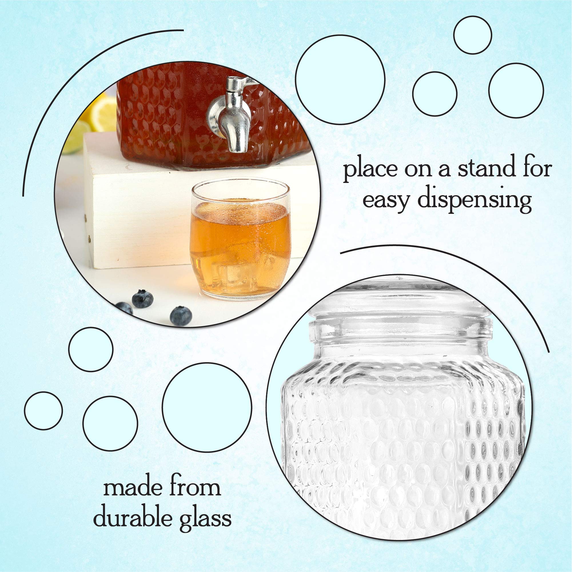 1 Gallon Glass Beverage Dispenser with Stainless Steel Spigot - Decorative Mason Jar Drink Dispenser for Parties, Fridge, Sun Tea, Iced Tea, Kombucha and Water