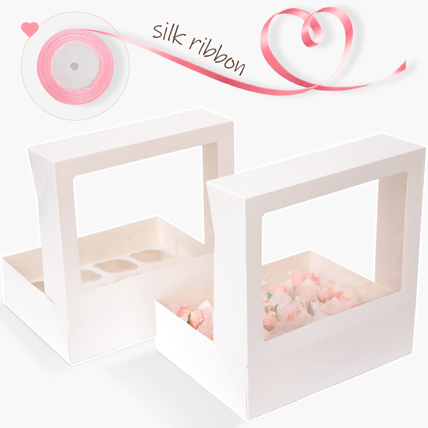 12 Cupcake Containers 20-Packs White Cupcake Box Cupcakes Carrier, 12 Cupcake Boxes with Window 13"x10"x3.5"(Auto-pop up)