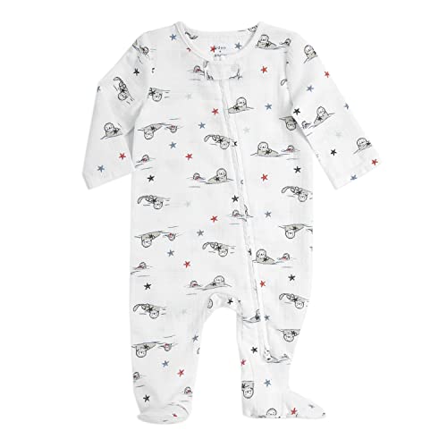 aden + anais Layette, Baby Boys' Long Sleeve Zipper One-Piece, Otters, 3-6M