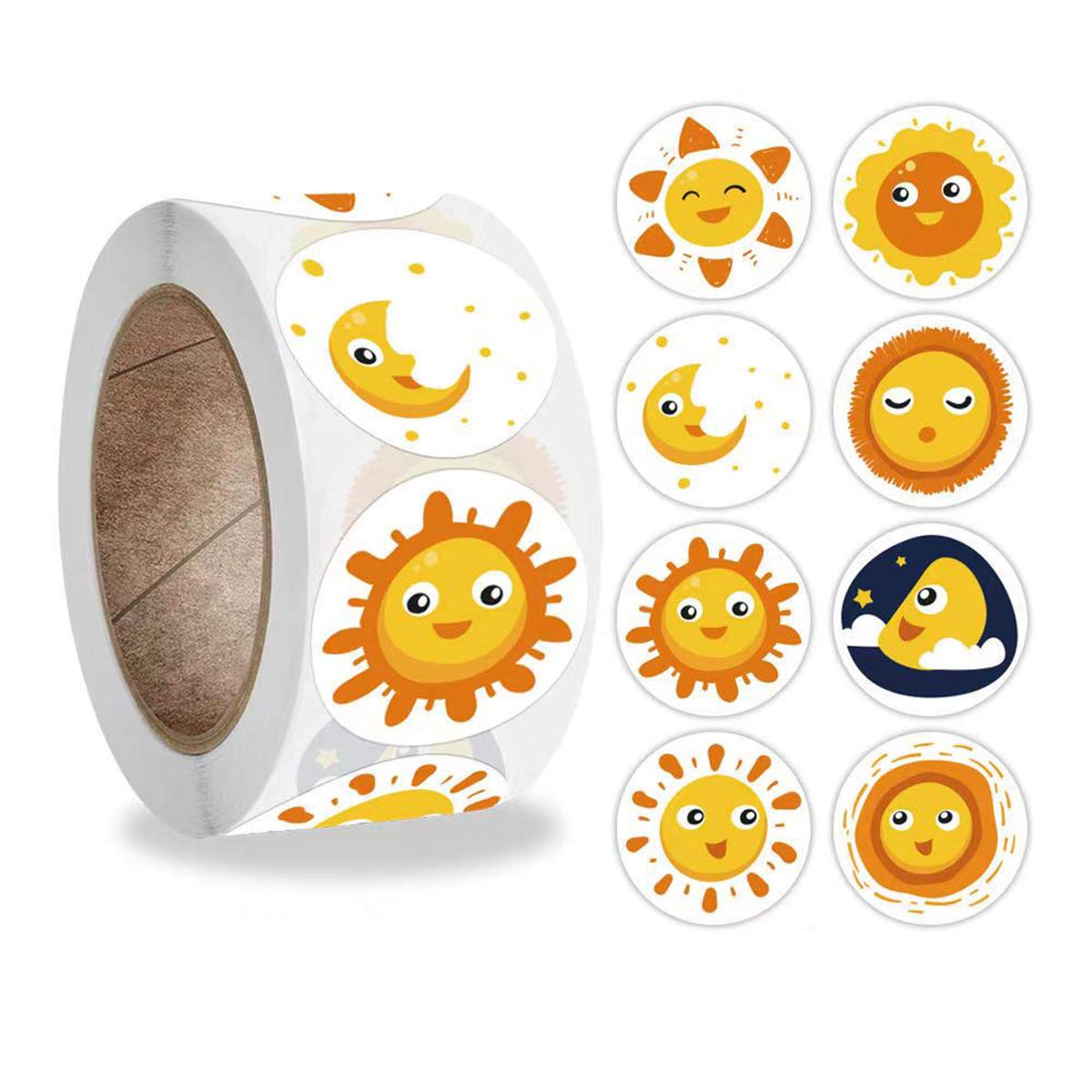 Bamsod 1000 Pieces 1 Inch Sunflower Labels Sun Stickers Rolls Self Adhesive Seals for Christmas Thanksgiving Party Decor Scrapbooking Cards Envelopes (Sun)