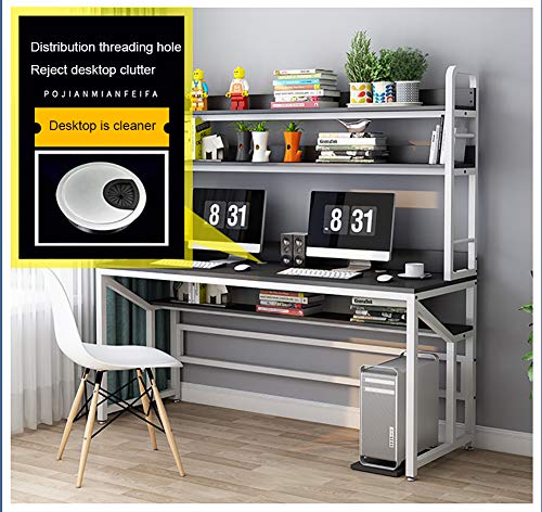 TOPYL Computer Desk with Hutch,Modern Writing Desk with Storage Shelves,Office Study Desk Gaming Desk Workstation for Home Office,Wood + Metal Legs