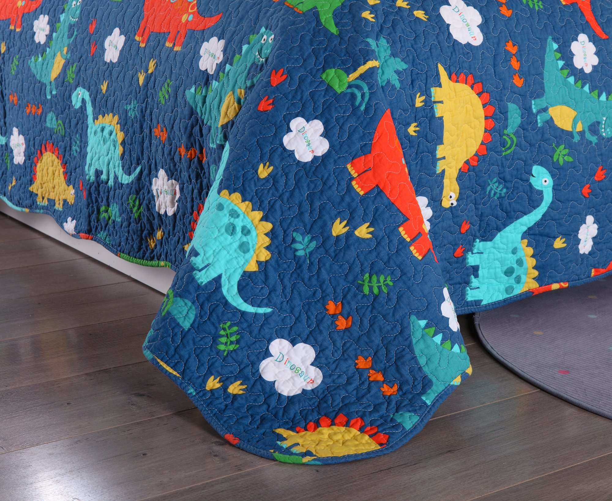 100% Cotton 2 Piece Kids Quilt Bedspread Comforter Set Throw Blanket for Teens Boys Girls Kids Beds Bedding Coverlet Dinosaur (Full)