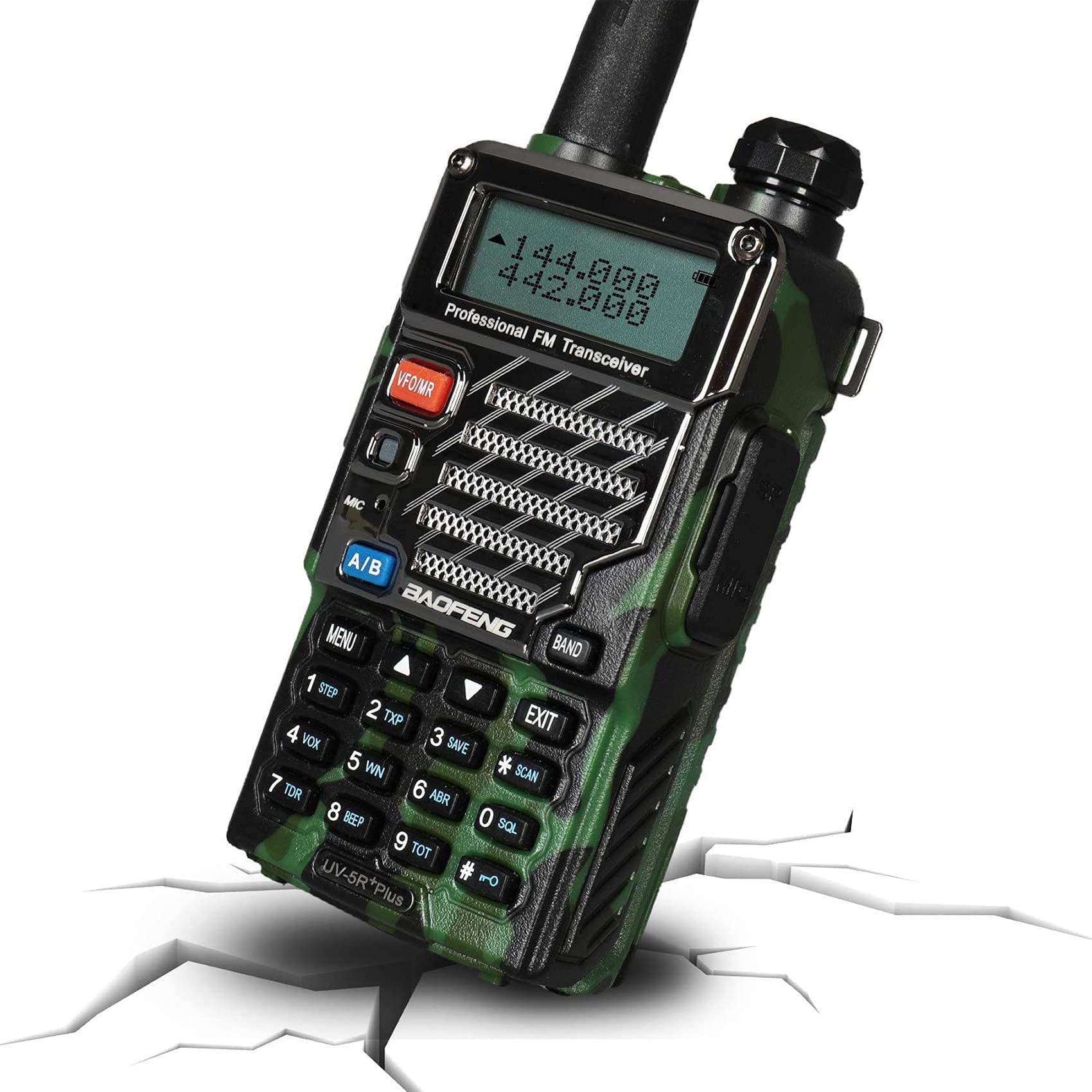 BAOFENG UV-5R+ Plus Two Way Radio, Long Range for Adults Rechargeable with Earpiece, Walkie Talkie for Outdoors, 144-148 420-450MHz, Qualette Series, Jungle Camouflage