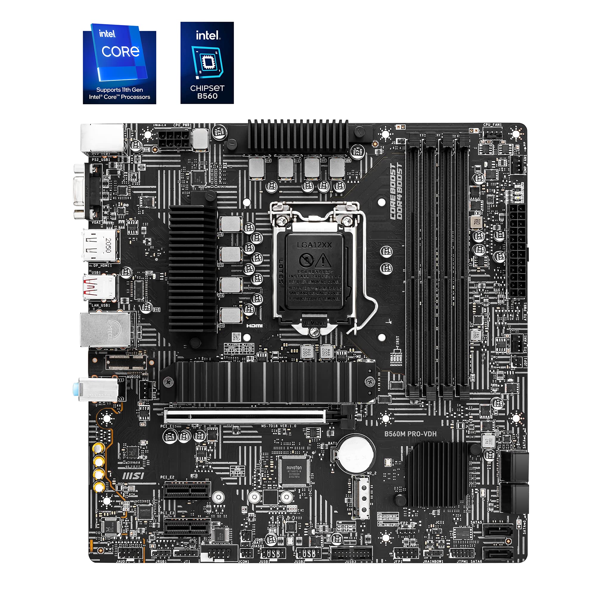 MSI B560M PRO-VDH ProSeries Motherboard (Micro-ATX, 11th/10th Gen Intel Core, LGA 1200 Socket, DDR4, PCIe 4, M.2 Slots, SATA 6Gb/s, USB 3.2, 2.5G LAN, DP/HDMI)