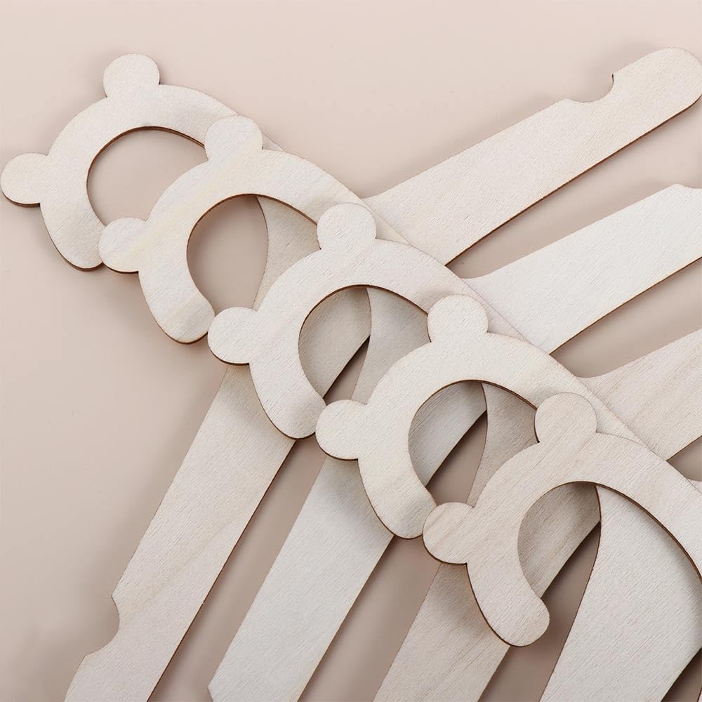 10 Pcs Baby Children Wooden Hangers Children's Clothes Hangers,Cute Little Bear Shape,8.97 * 4.72inch