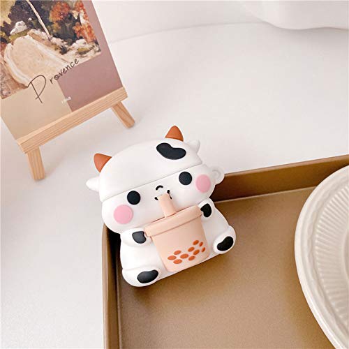 TOU-BEGUIN Case Compatible with Airpods 1 & 2, Cute Milk Tea Cow Animals Design Soft Silicone Shockproof Wireless Earphone Skin Protectortector