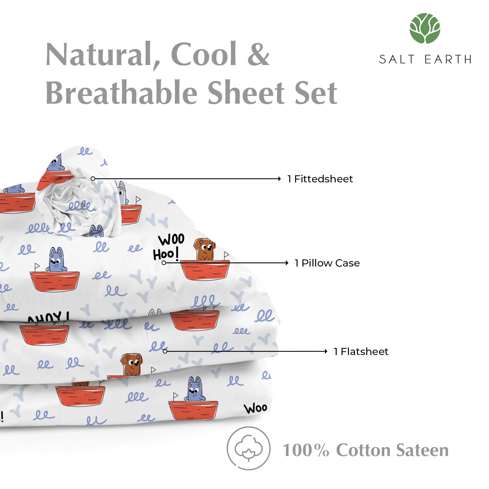 100% Cotton 210TC Salt Earth Kids Bedsheet, Twin Sheets Set for Toddler bed, 3 Piece Bedding Set Including Flat Sheet, Fitted Sheet, and Pillowcase, Themed Cute Sheets for a Playful Kids Bed (Unicorn)