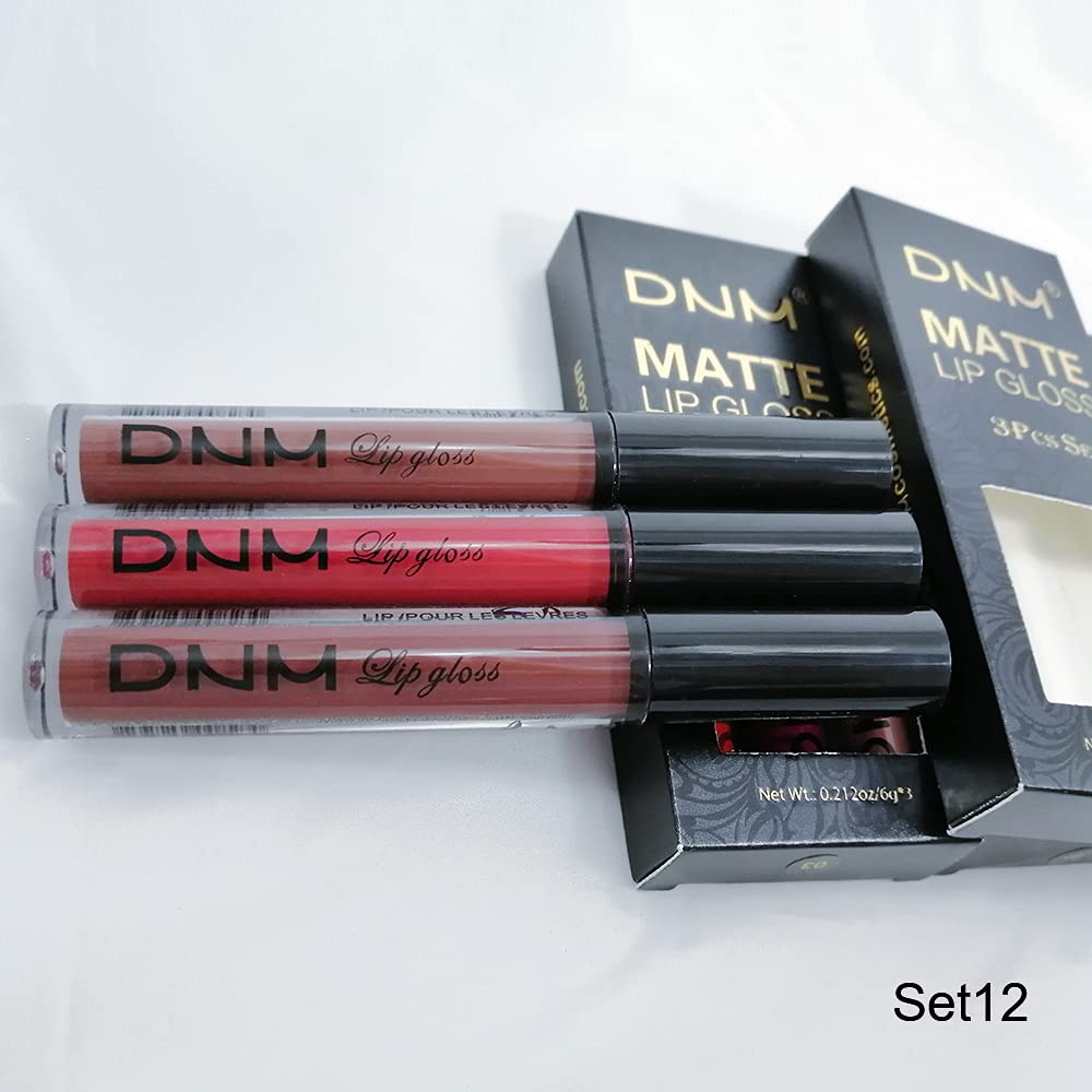DNM 3Pcs Matte 24-hour Liquid Lipstick Sets, Dark Ruby Brown Red Permanent Stay on Lipstick Lip Set for Black Women Long Lasting 24 Hours Smudge Proof labiales matte labial mate larga duracion 24 02
