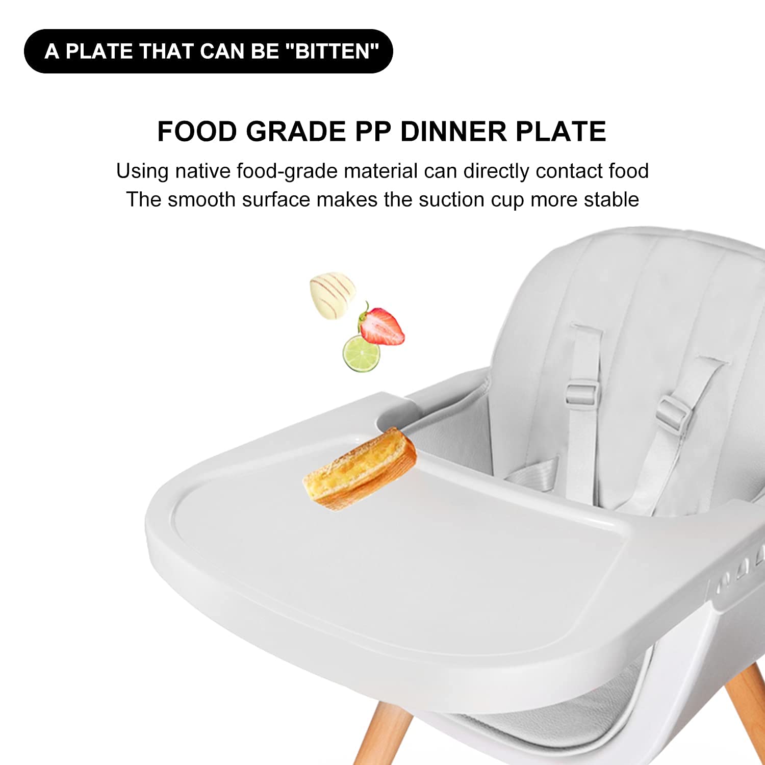 High Chair with Adjustable Legs, Baby High Chairs with Tray for Babies and Toddlers, Removable and Washable BPA-Free Plastic Dinner Plate, Durable Wooden High Chair - Best for 6-36 Months