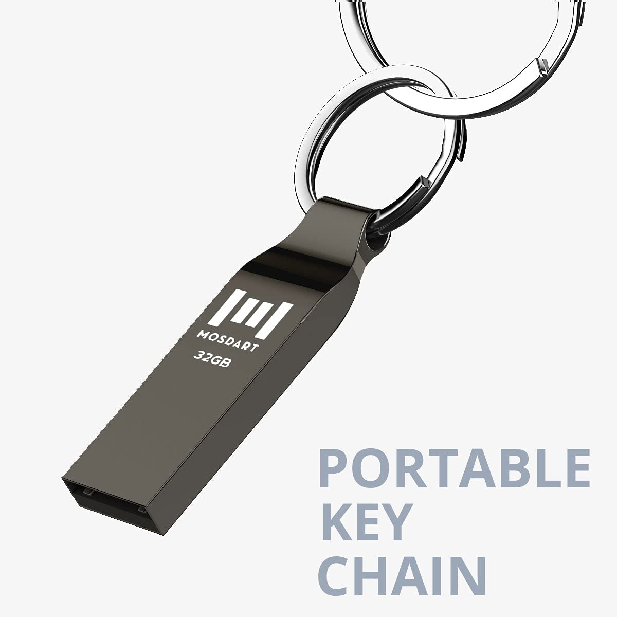 MOSDART Waterproof 32GB USB2.0 Flash Drive, FAT32 Metal Memory Stick with Keychain, for System Back, Data Storage, Titan Gray