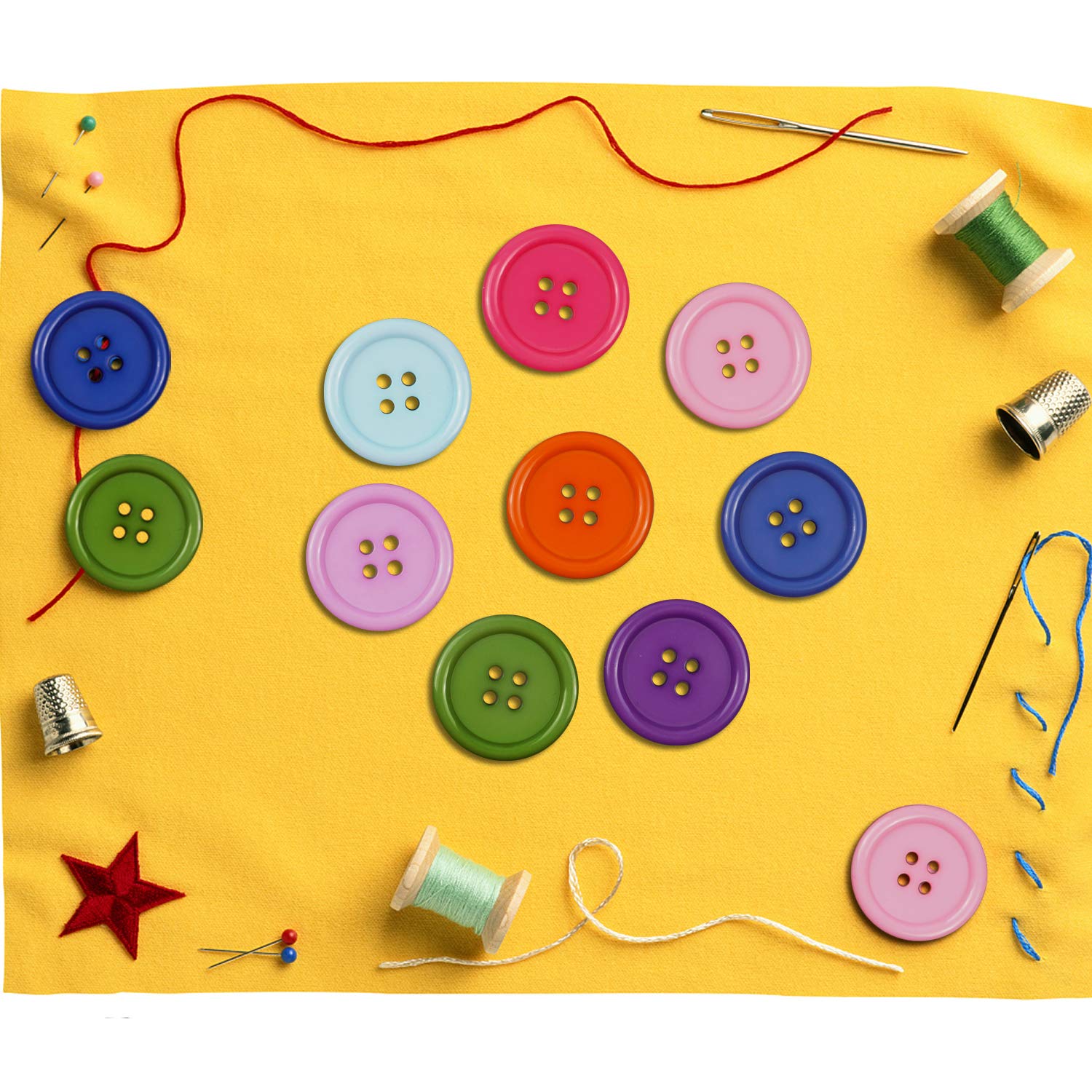 1 Inch Resin Buttons for Sewing 25mm Mixed Colored Buttons 4 Holes Pack of 100