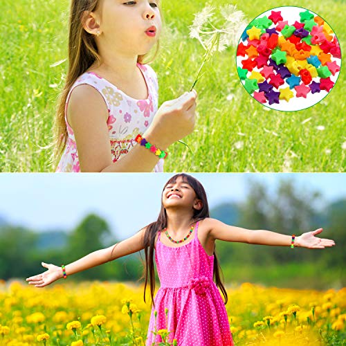500 Pieces Star Pony Beads Large Hole Beads Multi Color Acrylic Beads Bracelet Kawaii Rainbow Necklace Jewelry Making Craft Beads for Christmas Valentine's Day Present