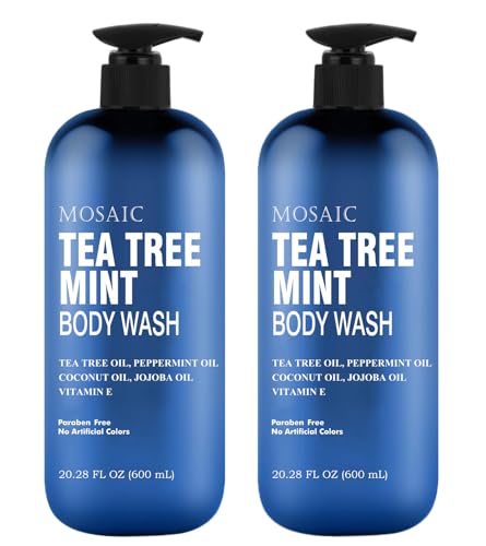 Tea Tree Body Wash with Mint & Shower Gel with Vitamin E for Jock Itch, Eczema, Ringworm, Body Odor, Body Wash Women & Men with Added Body Oils,LARGE 20.2 FL Oz Bottle (Tea Tree Mint, Pack of 2)