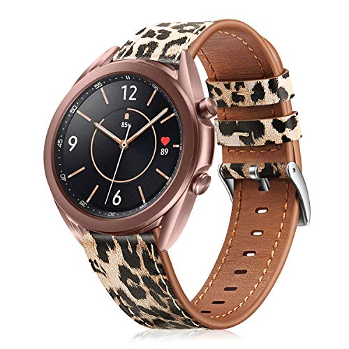 Fintie Band Compatible with Galaxy Watch 5 40mm/44mm/Pro 45mm / Galaxy Watch 4 40mm/44mm and Classic 42mm/46mm / Galaxy Watch 3 41mm / Galaxy Watch 42mm, 20mm Genuine Leather Band Replacement Strap Wristband, Classic Leopard