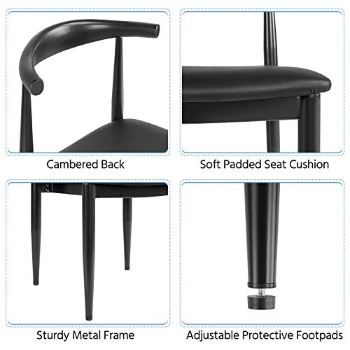 Yaheetech Mid Century Dining Chairs Armless with Backrest Modern Kitchen Chairs Metal Legs Fabric Leather Seat Set of 4, Black