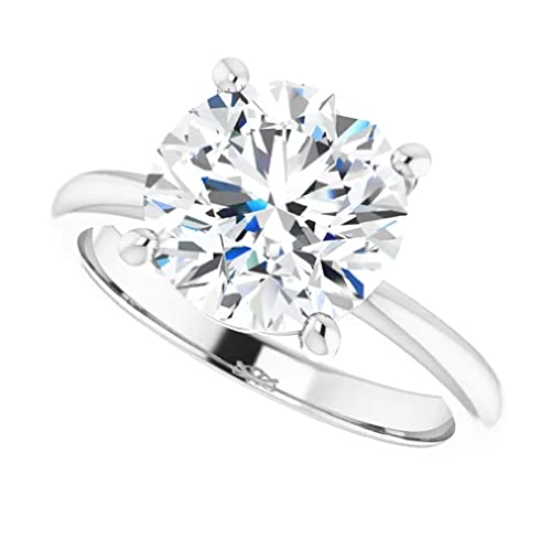 10K Solid White Gold Handmade Engagement Rings, 3 CT Round Cut Moissanite Diamond Solitaire Wedding/Bridal Rings for Women/Her, Minimalist Anniversary Ring Gifts (8.5)