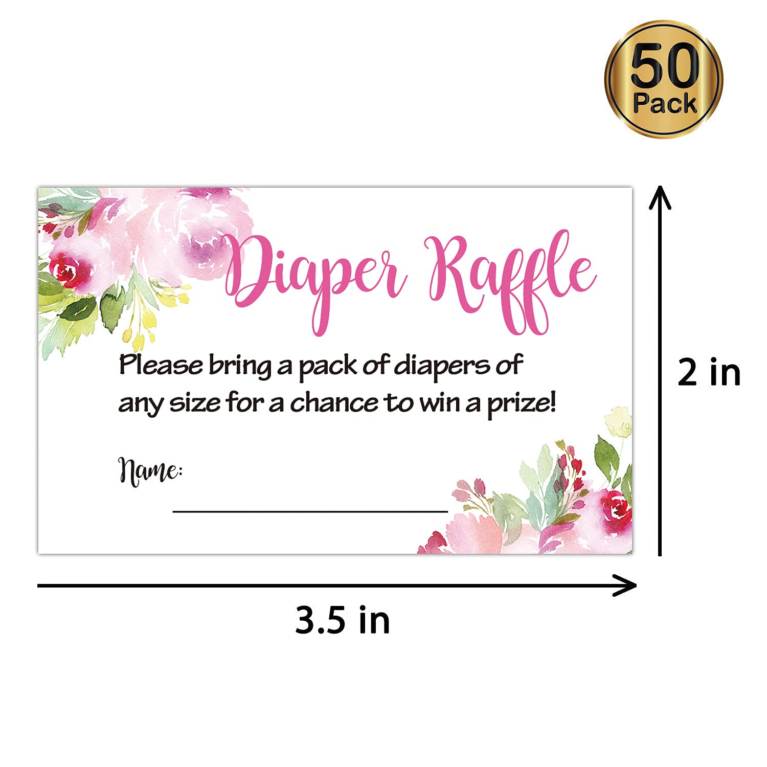 None Brand Floral Diaper Raffle Tickets, Baby Shower Invitations Insert Cards, Baby Shower Game (50 Pack)