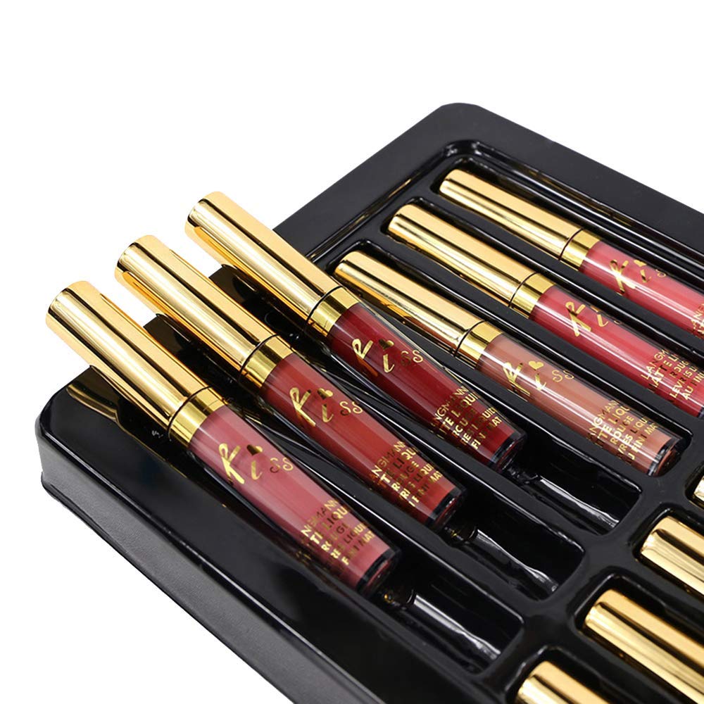 Matte Liquid Lipstick set Waterproof Long Lasting Non-Stick Cup Liquid Lipgloss Velvety Liquid Lipstick Kiss-proof Durable Nude Lip Gloss (12PCS)