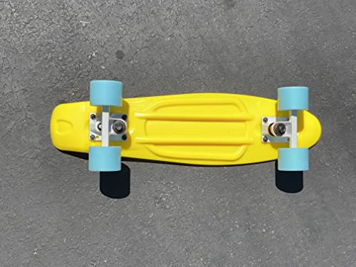 Yellow Skateboard with Blue Wheels Cruiser Board 22" Complete Board for Adult and Beginners AZM