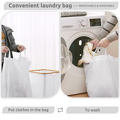 100L Large Laundry Hamper with Lid and Liner Bag, 27.6" Tall Laundry Basket with Handle, Waterproof and Collapsible Cloth Hamper for Bedroom and Bathroom, White