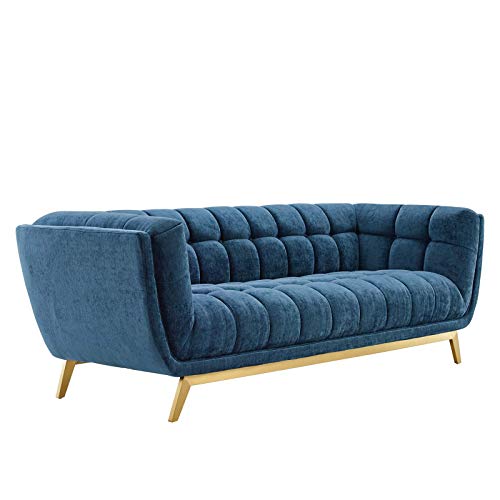 Modway Bestow Tufted Crushed Performance Velvet Sofa in Navy