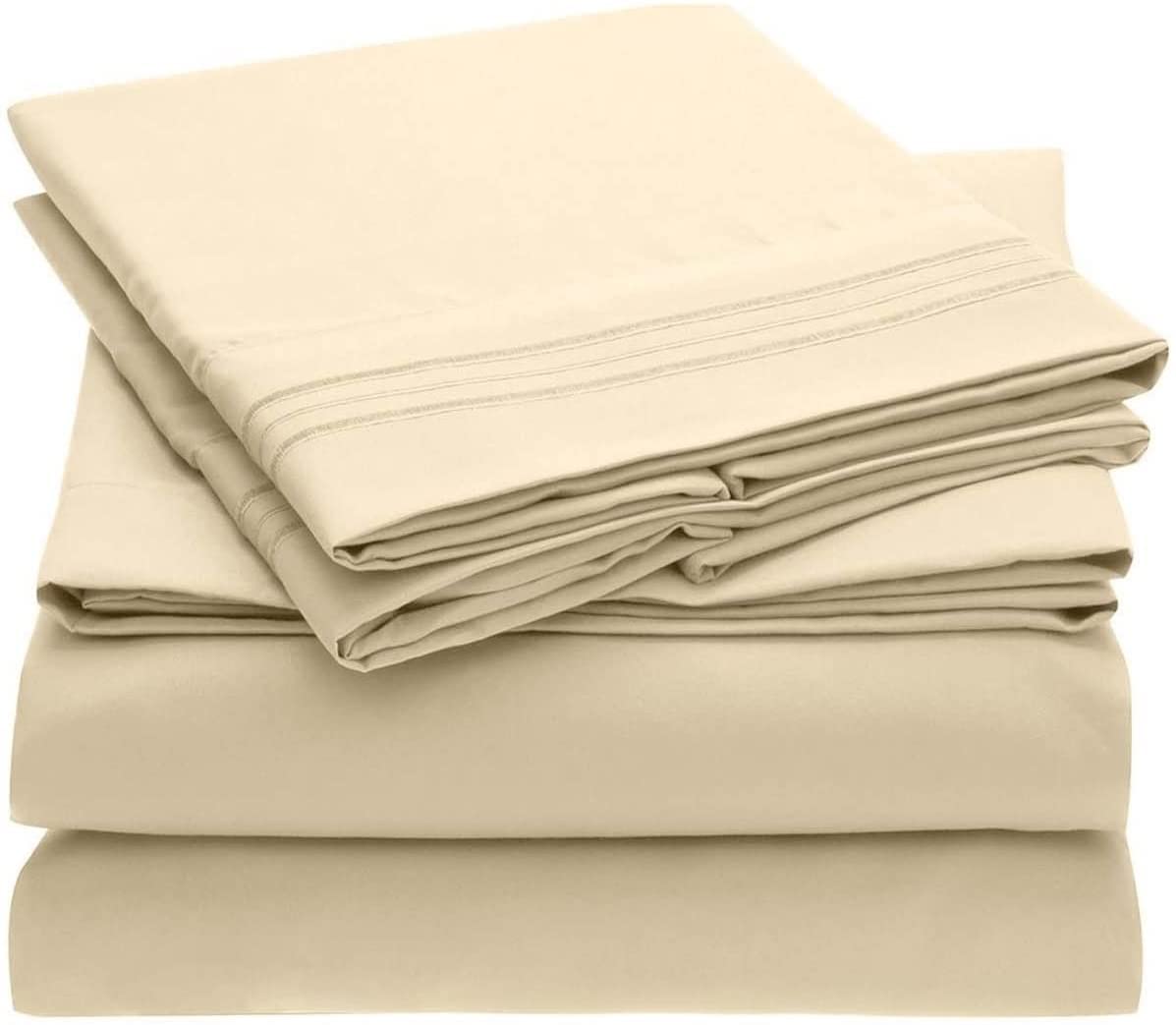 100% Cotton Super Soft Bed Sheets Set, Apricot 4 Pcs Queen Size Sheet Set for 16" Deep Pockets, High Density, Breathable, Fade Resistant & Machine Washable Best Bedding Sheets & Pillowcases Sets