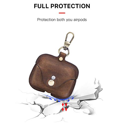 Airpods Pro Leather Case,Hiram Crazy Horse Cowhide Leather Portable Travel Case for Airpods Pro,Headphone Cases for AirPods Pro Charging Case(Coffee)
