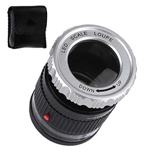 10x Loupe Magnifier, Adjustable Focal Length Magnifier with 30mm Lens, LED and UV Light, Foldable Jewelers Loupe Magnifier Glass for Jewelry,Textile,Coins,Optical,Embroidery,Circuit Board,etc.