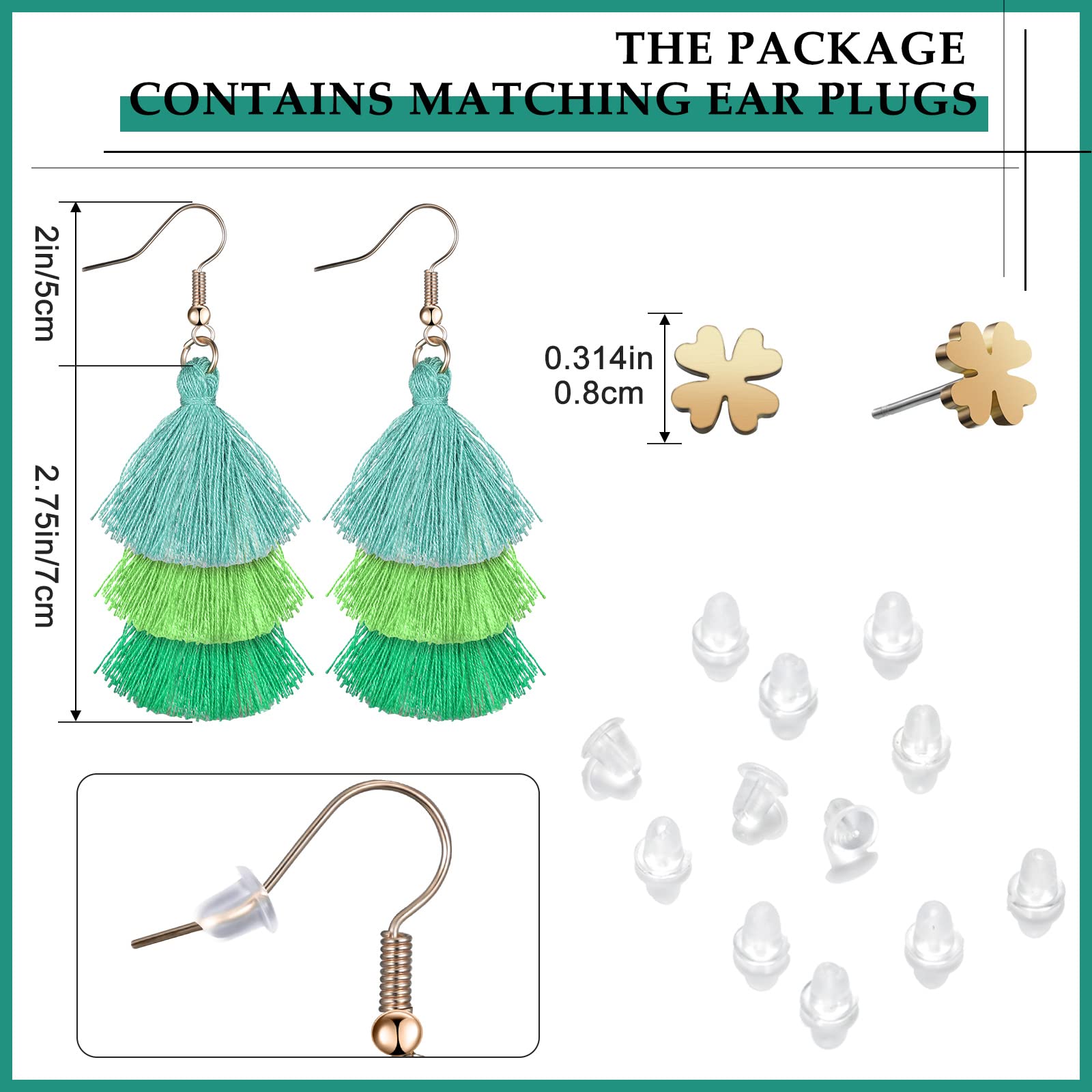 12 Pairs St. Patrick's Day Earrings Include 6 Pair St. Patrick's Day Layered Green Tassel Drop Earrings 6 Pair Irish Four Leaf Clover Shamrock Gold Stud Earring with Clear Earring Back for Women Girl