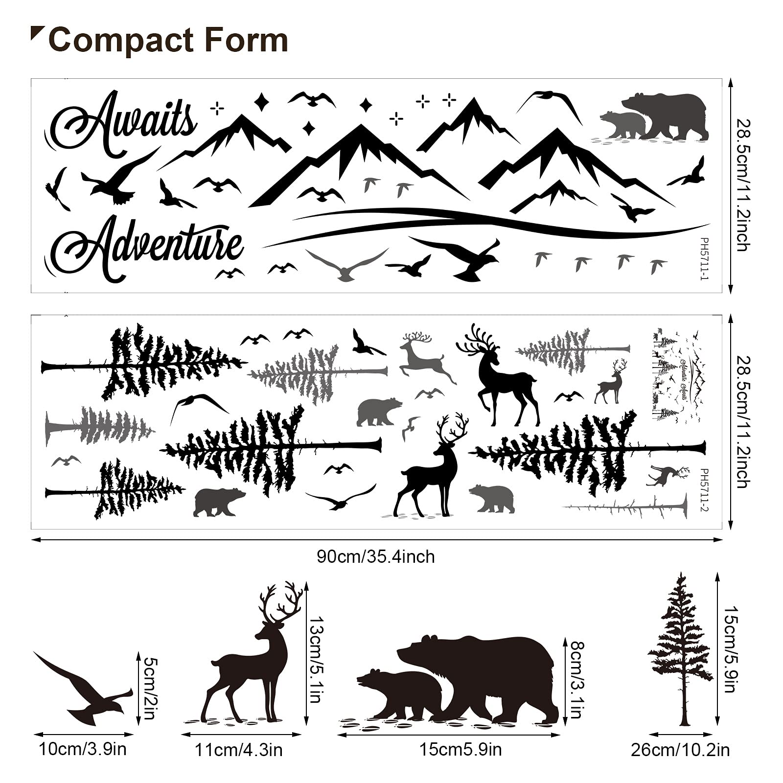 Adventure Awaits Wall Stickers Decals Removable Travel Inspirational Quotes Wall Decals Forest Pine Tree with Bear Home Decor Sticker for Living Room Bedroom Nursery Room Home Decor