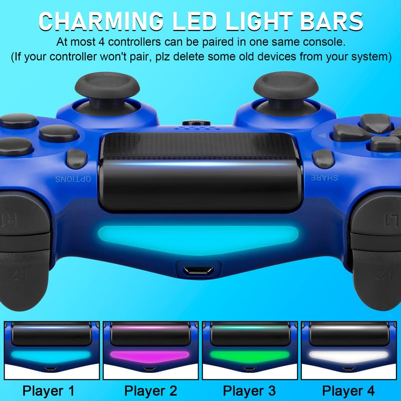 2 Pack Wireless Controller for PS4 Controller,Wiv77 Gaming Controller for Playstation 4 Controller with Headphone Jack/Long Battery Life,Pa4 Controller/Control/Remote/Mando for PS4/Slim/Pro,Blue White