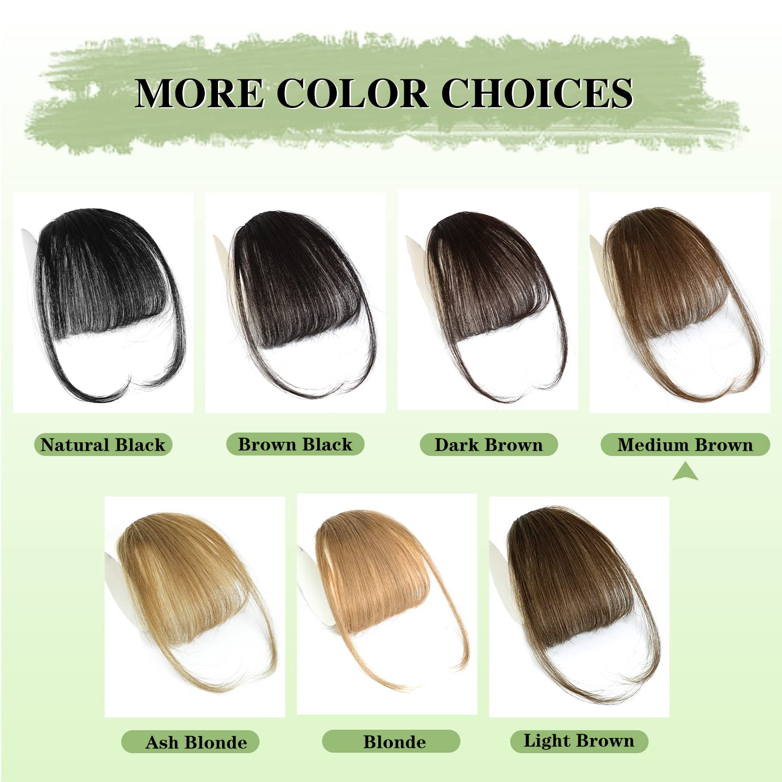 100% Human Hair Bangs Clip in Hair Extensions, Medium Brown Clip on Bangs Wispy Bangs Fringe with Temples Hairpieces for Women Curved Bangs for Daily Wear