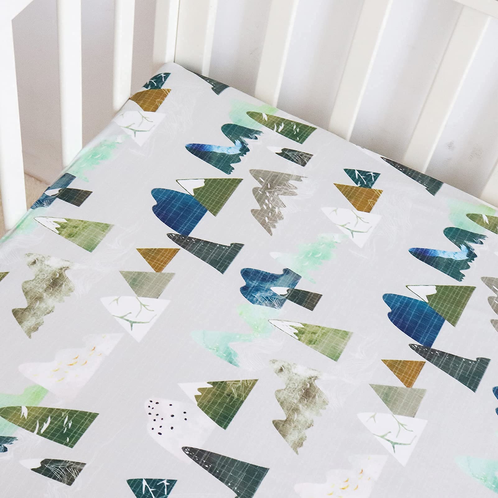 Boy Crib Sheet and Changing Pad Cover, Mountain Nursery Bedding, Mountain Sheets for Baby Toddler Mattress