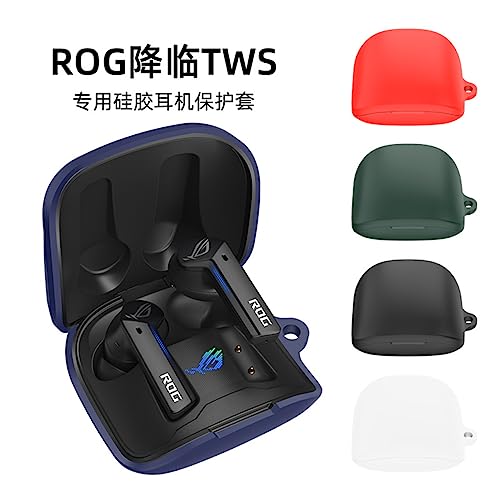 2 Pack DAYJOY Soft Silicone Protective Case Cover Compatible with ASUS ROG Cetra True Wireless Gaming Earbuds, Protective Skin Sleeve with Carabiner (Black+Blue)