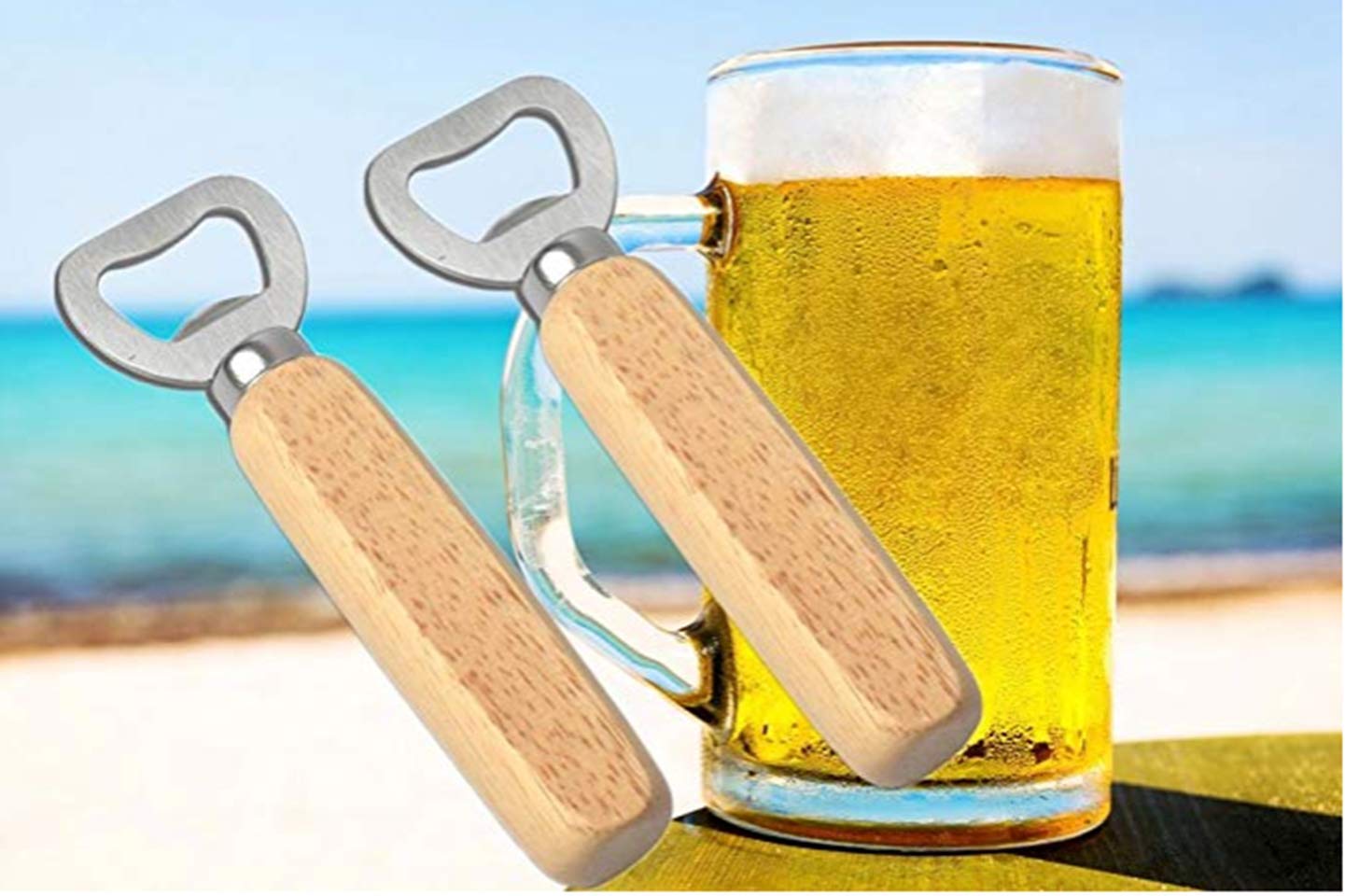 10 pcs wooden handle stainless steel beer bottle opener, smooth rubber wooden drink bottle cap opener family party bar bartender,DIY logo engraved gift