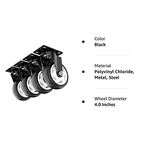4 inch Swivel Caster Wheels, Heavy Duty Plate Casters with no Brake Total Capacity 1200lbs (Pack of 4)