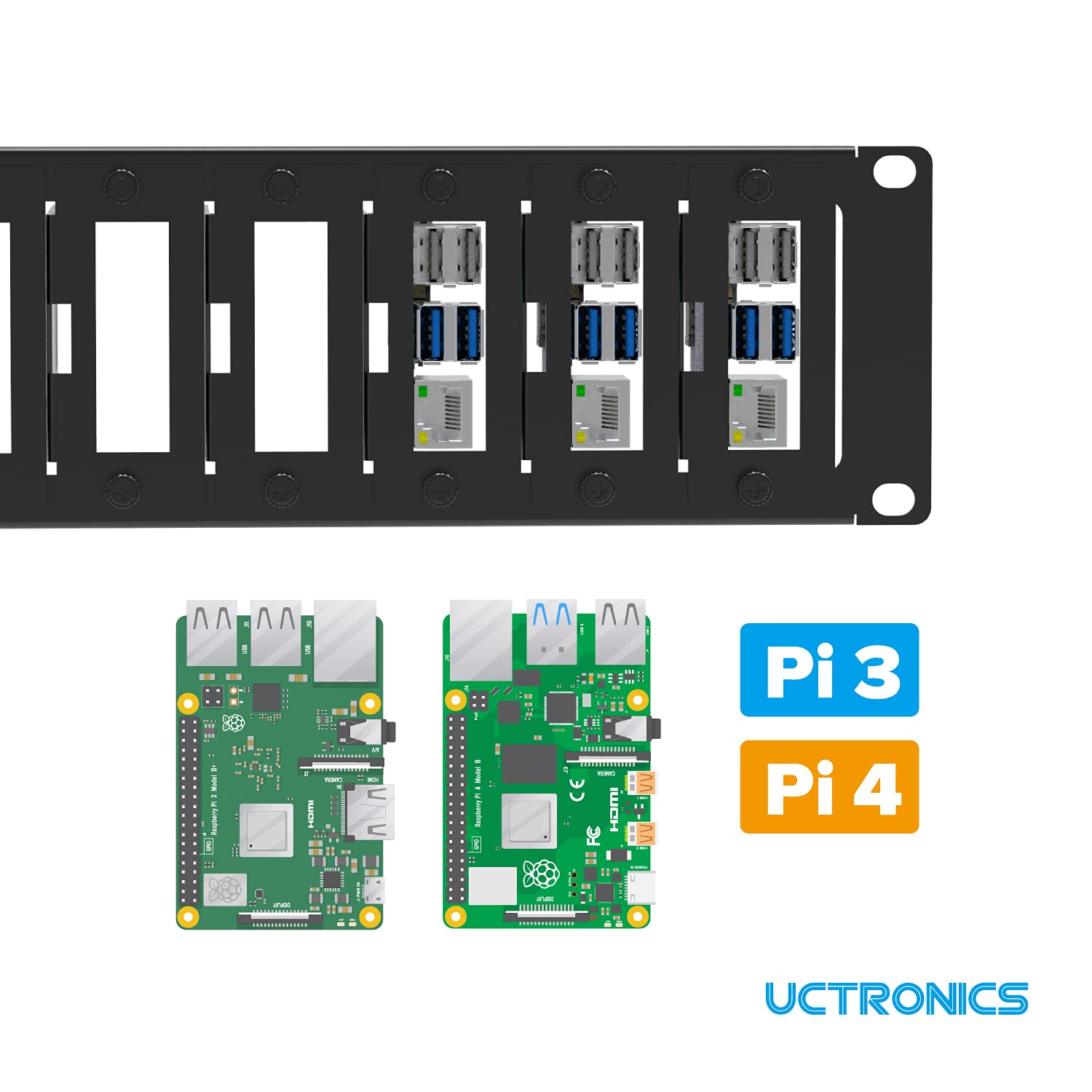 UCTRONICS Front Removable 2U Rackmount for Raspberry Pi, 19-inch 2U Server Rack with 12 Pieces of Removable Mounting Plates for Raspberry Pi 4B, 3B+/3B, and Other B Models