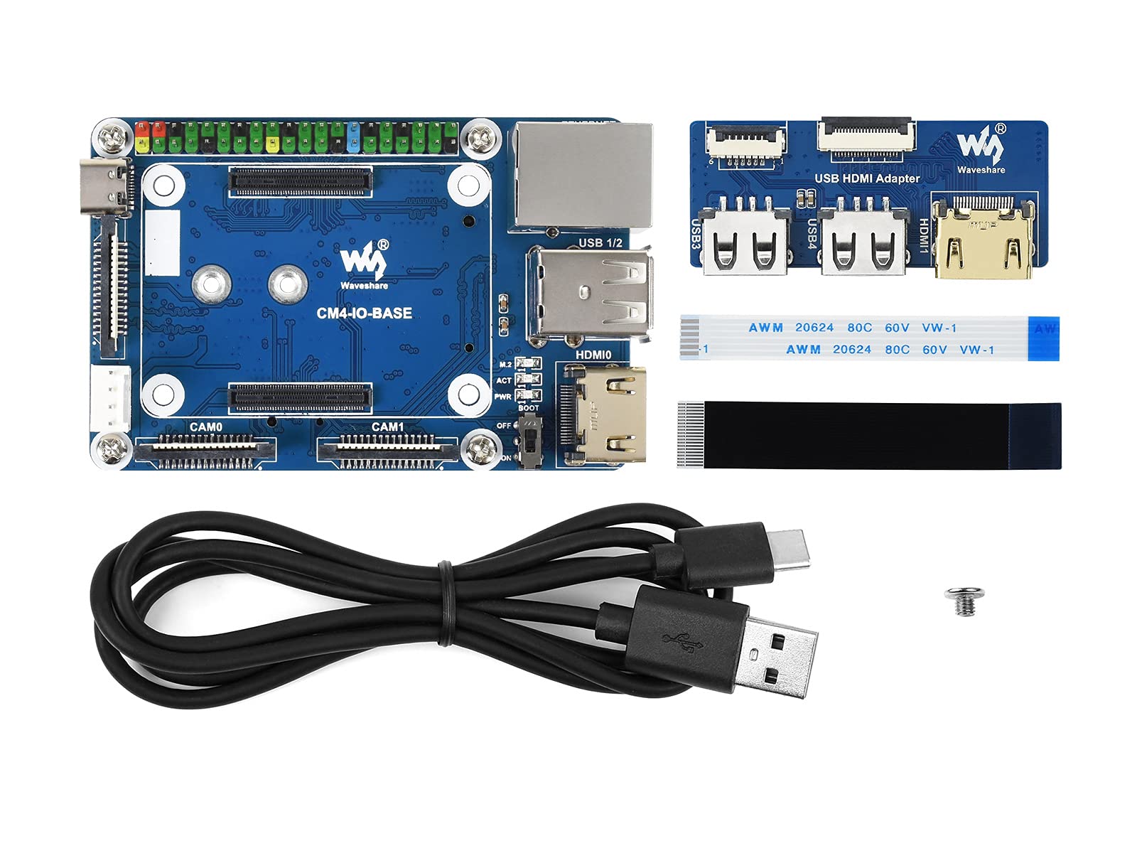 BFab for All Version Raspberry Pi Compute Module 4,CM4-IO-BASE-Acce B with CM4-IO-BASE-B Board and USB HDMI Adapter, Mini Base Board (B) with Raspberry Pi 40PIN GPIO Header Onboard Multiple Connector