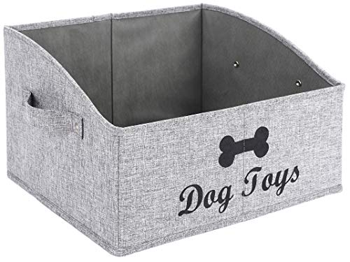 Brabtod Dog Toys Storage Bin,Pet Toy Box,Trapezoid Fabric Storage Bin, Dog Toy Organizer,Dog Toys Storage Basket,Collapsible Storage Bin for Dog Toys,Blanket,Clothes-Snowflake gray