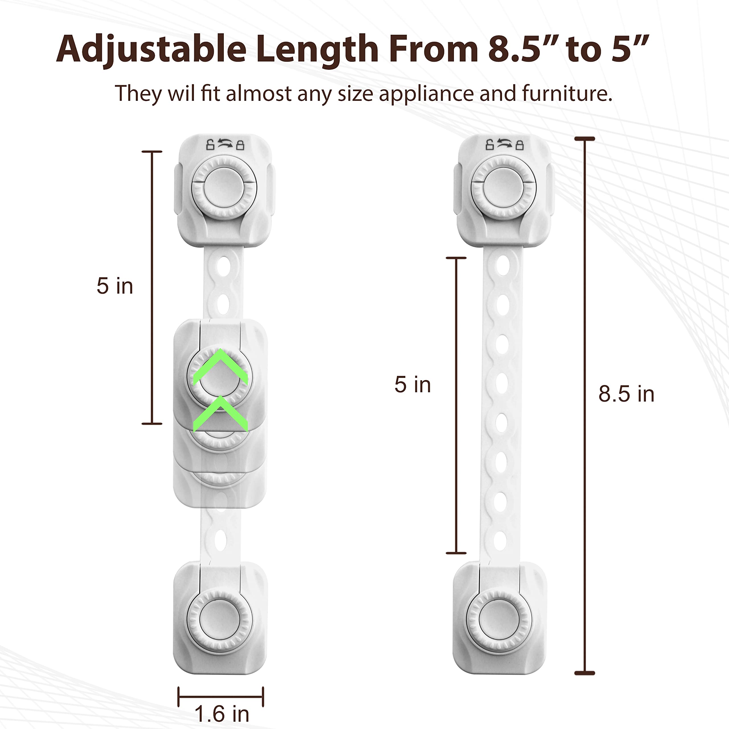 12 Pack Baby Proof Child Safety Strap Locks-Adjustable Child Locks For Cabinets With 6 Extra 3M Adhesives-Cabinet Locks For Babies With Triple Lock Protection-Child Proof Cabinet Latches For Drawers.
