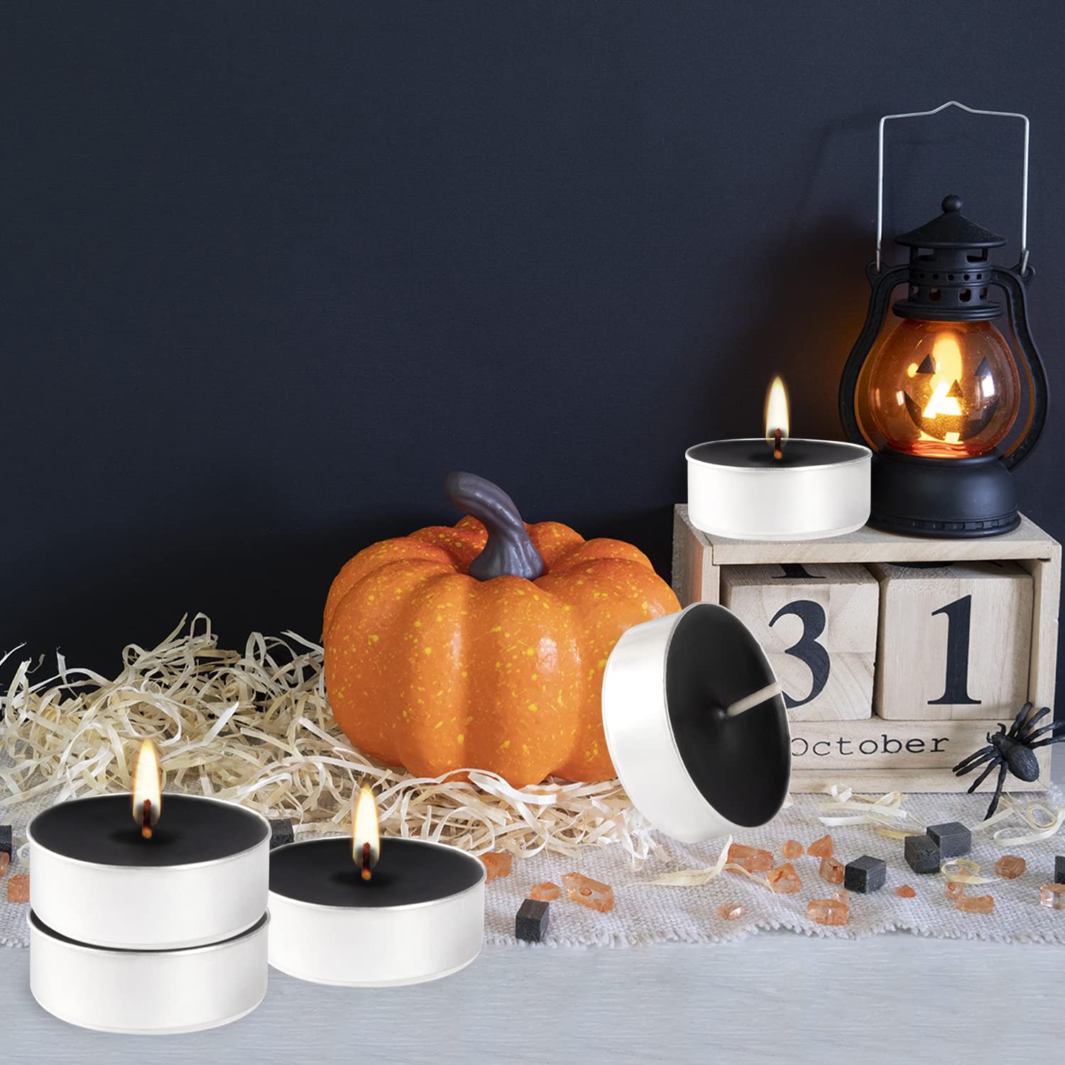 100 psc Tealight Candles,Dripless Unscented Black Votive Candle,for Home,Pool,Shabbat,Christmas,Emergency,4 Hour